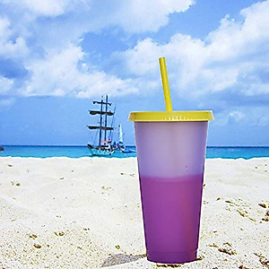 Alohastarttg 5pcs 24oz Color Changing cups Reusable Plastic Drinking cup tumbler with lid and straw Stadium cup Can be used for Summer parties and Gift cups, set of5