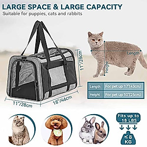 Petsfit Most Airline Approved Cat Carrier Dog Carriers Soft-Sided Pet Washable Travel Carrier for Puppies/Kittens/Rabbit,5-Sided Breathable mesh/Self-Lock Zippers