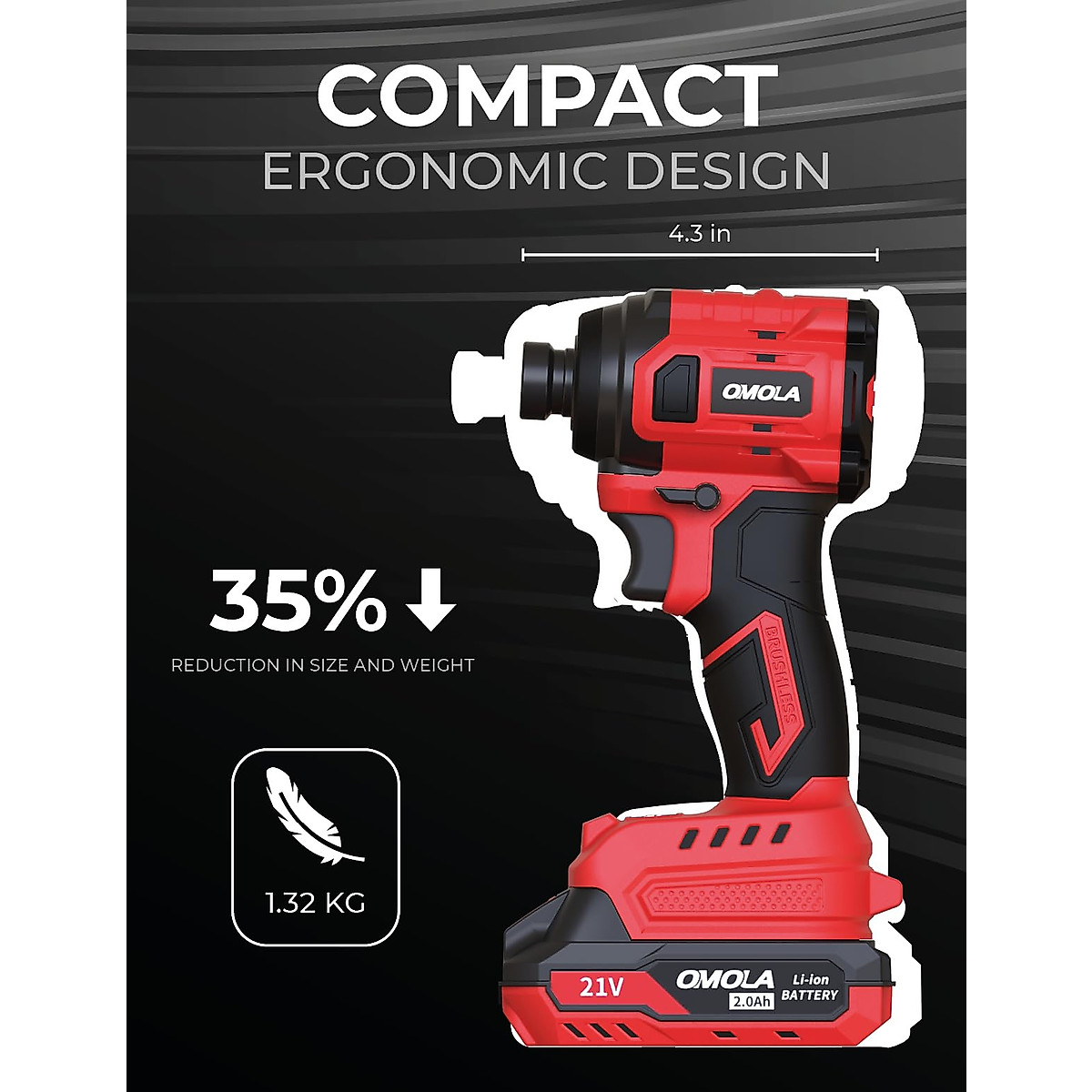 Impact Driver，2500 In-lbs，1/4" Hex Chuck，High Torque 3200 RPM,Impact Drill With A 15C 21V 2.0Ah Li-Ion Battery,Fast Charger，Brushless Motor，Suitable for Domestic And Construction Site Work