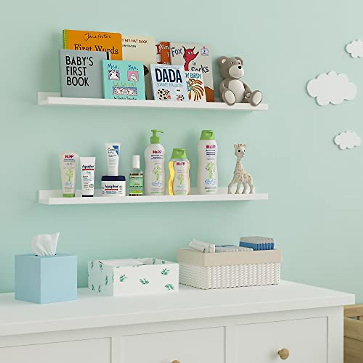 You Have Space Lagos Floating Bookshelf for Kids Room Decor, Picture Ledge Shelf for Living Room, Office, Kitchen, Bathroom, 30" White Wall Shelf Set of 2