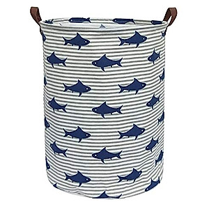 CLOCOR Kids Laundry Basket,Shark Toy Storage Bins,Baby Clothes Hamper,Round Gift Basket with Handles for Bedroom Nursery,Toddler Room Decor (Shark)