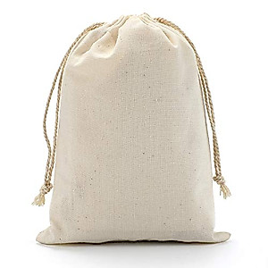 DRQ Cotton Drawstring Bags, EcoFriendly Muslin Bags (5 by 7 inch) Gift Bags, Party Favor Bags, Unbleached Cotton Pouches, Sachet Bag,Fabric Bags,Cloth Bags(50 Pieces)