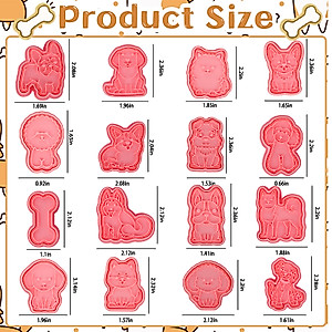 16 Pcs Dog Cookie Cutters with Plunger Stamps Set 3D Puppy Bone Shape Biscuit Cutter Funny Cartoon Cookie Stamps Stamped Embossed Dog Cookie Cutters for Treats DIY Cookie Cake Baking Supplies