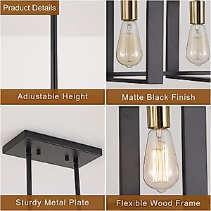 35.4" Kitchen Island Lighting Fixture, Dining Room 4 Lights Chandeliers, Black Wood+Metal Pendant Light for Foyer Hallway Living Room