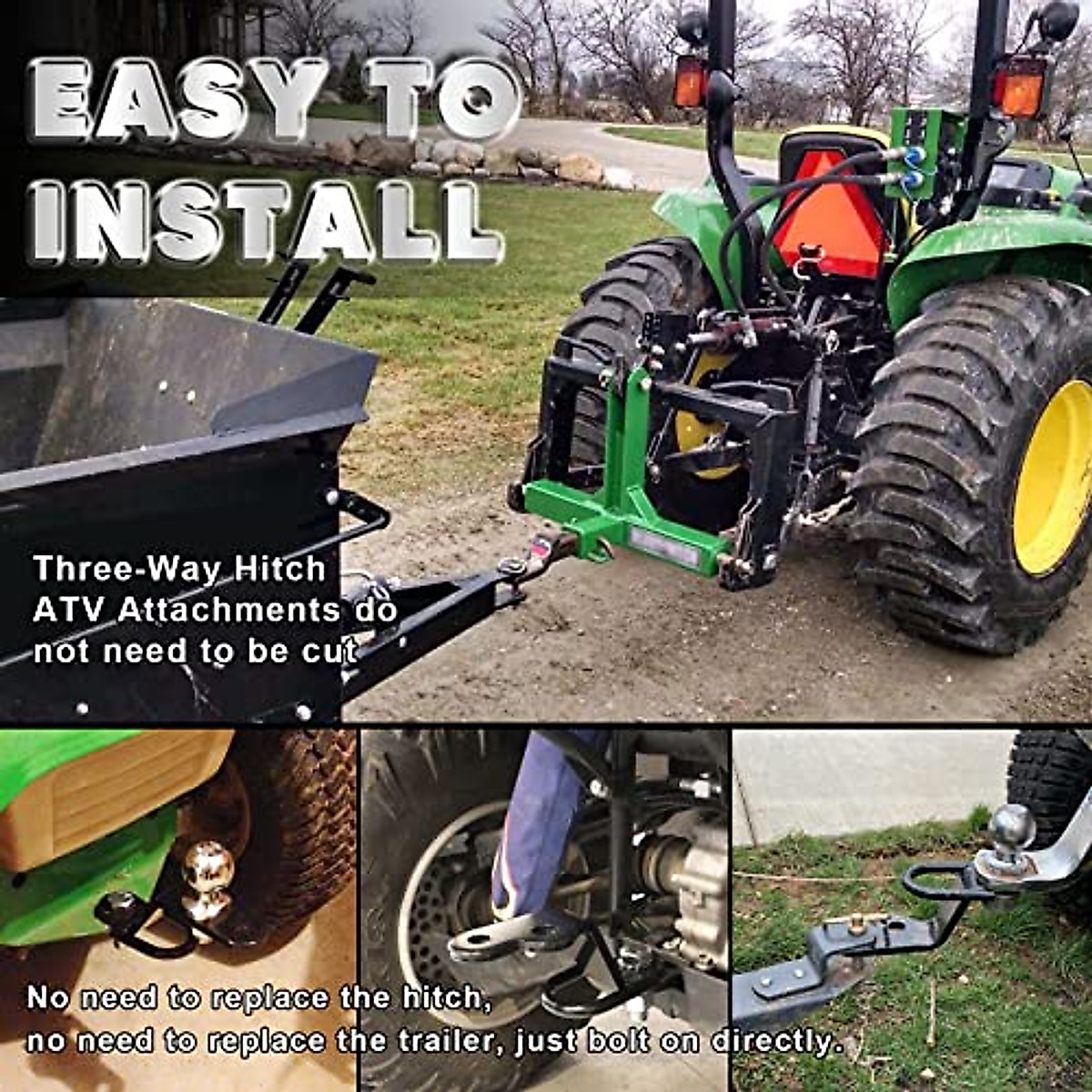 VONLX Three-Way Hitch Attachments Fit for ATV/UTV Type Trailers Universal 3-Way Hitch ATV Attachment