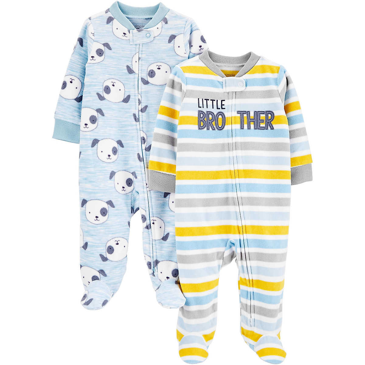 Simple Joys by Carter's Baby Boys' Fleece Footed Sleep and Play, Pack of 2, Light Blue/Yellow, Dogs, 0-3 Months