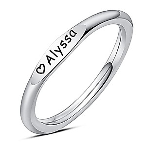 Redfishouse Personalized Initial Rings for Women, Engraved Customized Rings With Names Ring Family Rings Stackable Bar Initials Double Couples 925 Sterling Silver Ring for Her.