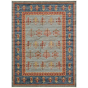 Unique Loom Fars Collection Modern Medallion Tribal Design with Natural Hues Area Rug, 9 ft x 12 ft, Light Blue/Navy Blue