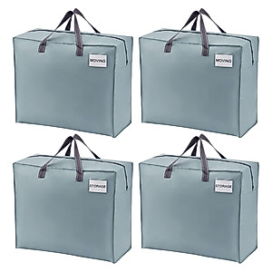 VENO 4 Pack Storage Moving Bags, Organizer Bag, Storage Tote, Zipper On Top, Sturdy, Carrying Bag, Camping Bag for Clothes, Bedding, Comforters, Pillows (22 Gallon Light Blue, 4 Pack)