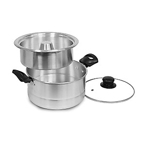 Bene Casa - Aluminum Flan Mold Double Boiler with Glass Lid (1.6 Liter) - Includes Aluminum Inner Pan (8") - Dishwasher Safe