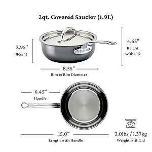 Hestan - NanoBond Collection - Titanium Stainless Steel Saucier Pan with Lid, Induction Cooktop Compatible, 2-Quart