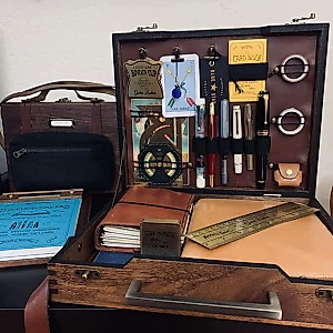 Writers Messenger Wood Box, Multi-Function Artist Tool and Brush Storage Box,Retro Wooden Handmade Portable Crossbody Postman Bag for Anyone That Just Loves Writing