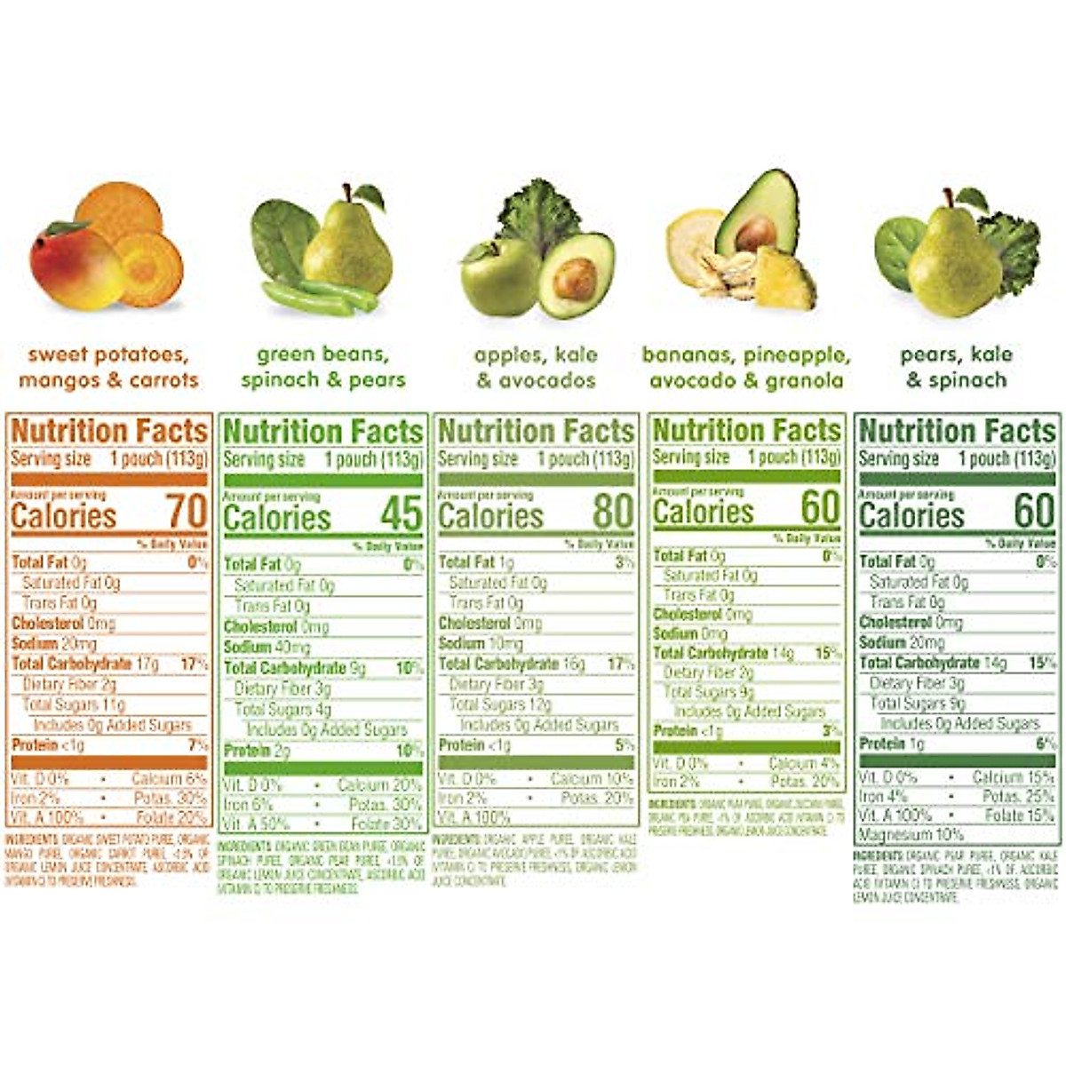 Happy Baby Organics Stage 2 Baby Food Pouches, Gluten Free, Vegan & Healthy Snack, Clearly Crafted Fruit & Veggie Puree, Fruit & Veggie Variety Pack, 4 Ounces (Pack of 10)