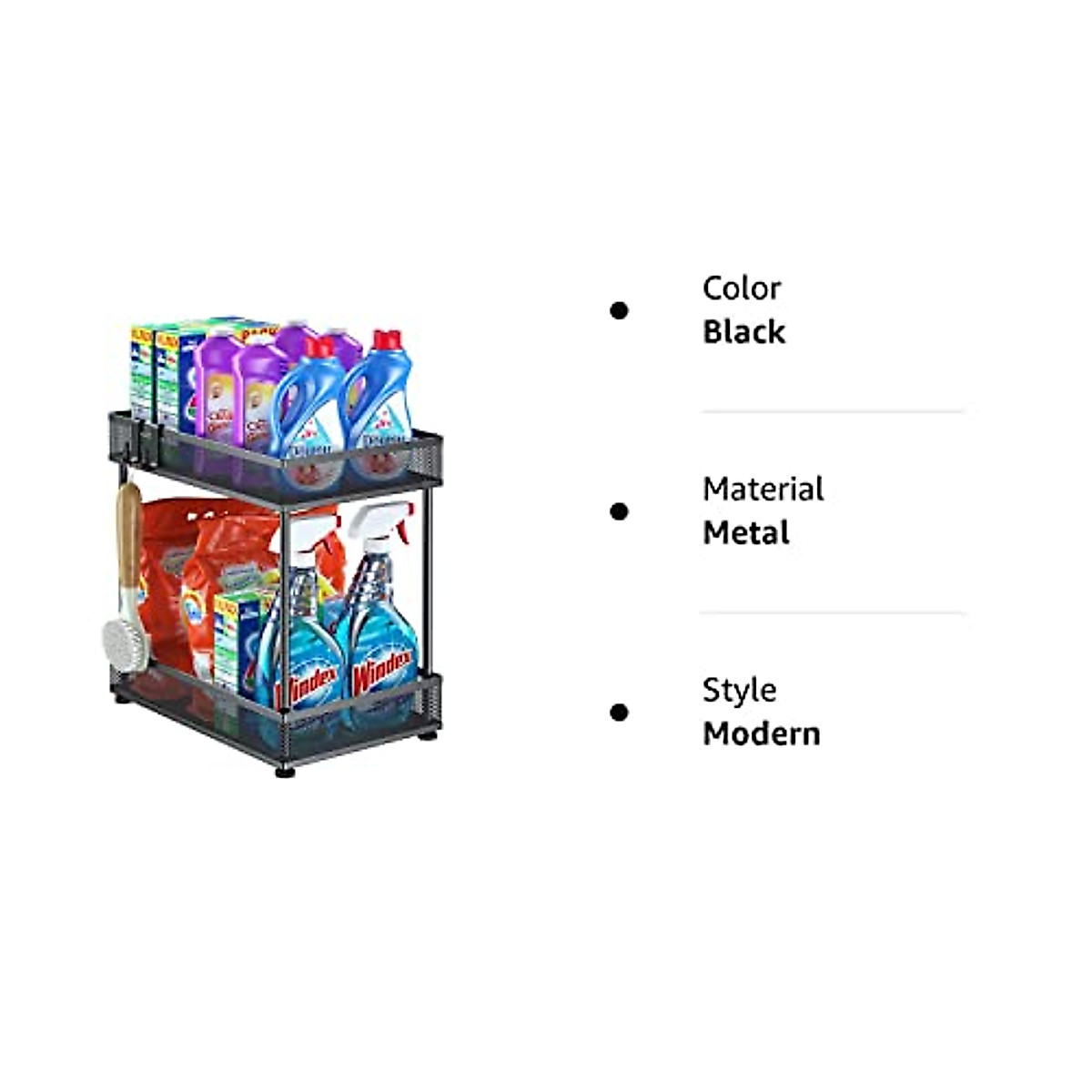 Bathroom ,Kitchen Sink Cabinet Organizer, 2 Tier Under Sink , Under Cabinet Organizers and Storage with 4 Hooks,Non-slip Feet, Metal