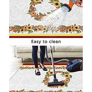 Fall Outdoor Patio Rugs Sunflower Pumpkin Maple Leaf Outdoor Area Rug Harvest Wreath Non-Slip Backyard/Camping RV Rug/Deck/Porch Rug Front Door Floor Mat Carpet,5x8ft,