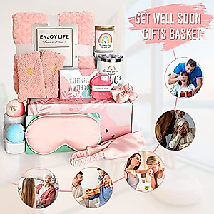 Get Well Soon Gifts for Women, 11 Pcs Care Package Gift Feel Better Get Well Basket After Surgery Recovery Self Care Gift Thinking of You Box with Blanket Tumbler for Women Sick Friends(Pink)