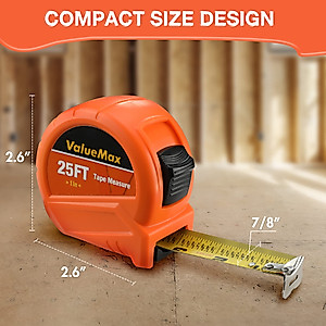 ValueMax Tape Measure 25FT with Fractions 1/8, 3 Pack Retractable Easy Read Measuring Tape, Imperial Measurement Tape with Metal Belt Clip for Construction, Contractor, Carpenter, Woodworking