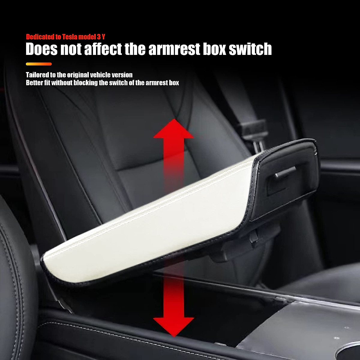 Yonput 1 PC Car Armrest Cover Compatible with Tesla Model 3 Model Y, PU Leather Central Control Armrest Decoration Armrest Box, Automobile Waterproof Armrest Box Mat (White)