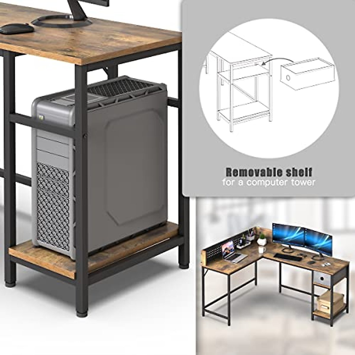 NSdirect Computer Desk,55" Home Office Desk with Bookshelf Industrial Study Writing Table with Space Saving Design Modern Simple Style Laptop Table (Rustic Brown)