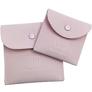 wanerxin Pack of 2 PCS Velvet Jewelry Pouch with Snap Button for Necklaces Bracelet Rings Watch (Pink)