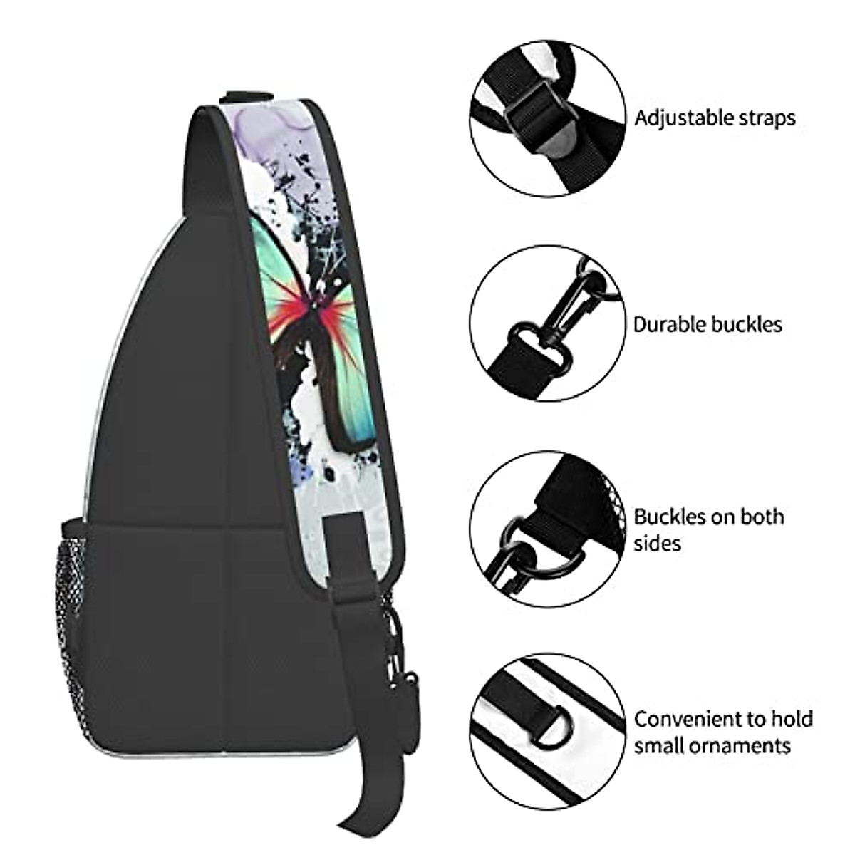 Aswuihz butterfly ink paint flowers Sling Bags Shoulder Backpack Crossbody Men Women Gym Climbing Runners Cycling Travel