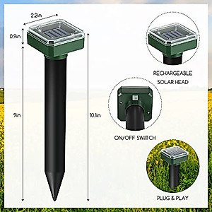 8 Pack Mole Repellent Solar Powered Solar Mole Repellent Ultrasonic Vole Groundhog Repellent Outdoor Waterproof Sonic Repellent Spikes Drive Away Burrowing Animals from Lawns and Yard
