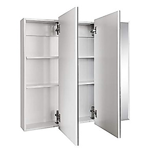 Design House 597492 Cyprus Fully Assembled Frameless Mirrored Tri-View Surface or Recessed Mount Bathroom Medicine Cabinet, 30.4 x 30.1