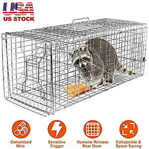 KOCASO Live Animal Trap Humane Cat Trap Catch for Small Raccoons Beavers Groundhogs Foxes Armadillos Cats, Rabbits, Raccoons, Skunks, Possums/Catch and Release