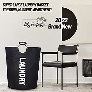 Lilyfantasy 160L XXX-Super Large Laundry Baskets, Laundry Hamper with Padded Handles, Tall Laundry Basket Stand Up Well, Foldable Round Laundry Bag for Easy Storage（Black）