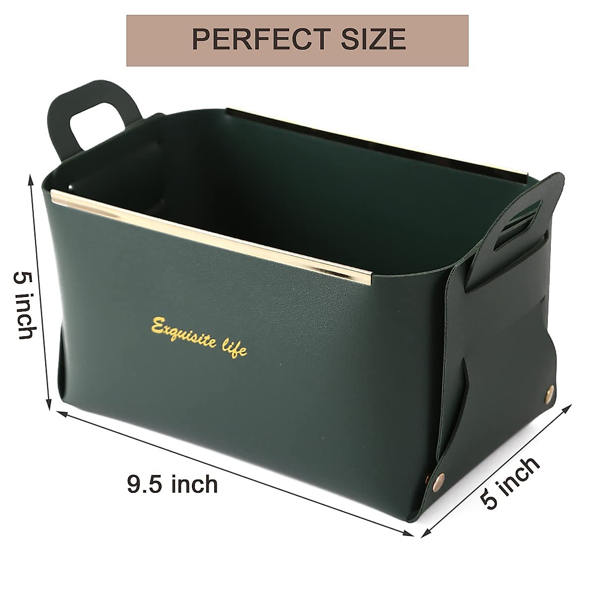 XINSHUN Foldable Storage Basket Bin, Faux Leather Organizer Container Box with Handles,Small Leather Foldable Tissue Box for Desktop or Table Entryway Table Key, Wallet, Watch, Coin Change