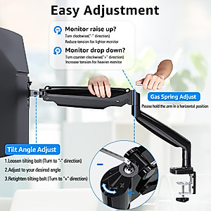 MOUNTUP Ultrawide Single Monitor Arm for Max 40 Inch Screen, Heavy Duty Monitor Desk Mount Support 6.6-30.9lbs, Gas Spring Computer Monitor Stand for Desk, VESA Monitor Mount with Clamp & Grommet Base