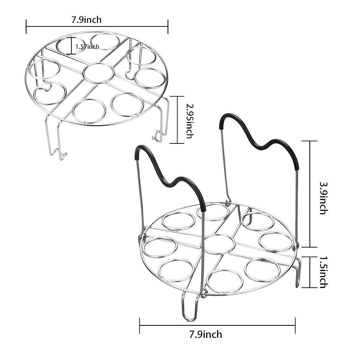 Maxracy Stackable Egg Steamer Rack Trivet 9 holes with Heat Resistant Handles for Instant Pot Accessories Stainless Steel Egg Assit fits 6qt 8qt Pressure Cooker(9 Holes Handle Set)