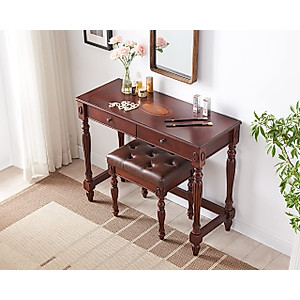 VERDANTREE Computer Desk Office Table with 2 Drawers, 39.37" Solid Wood Study Writing Desk Workstation with Storage Space,Mid-Century Vanity Dressing Table for Home Office,Cherry Walnut SSZ1533WD