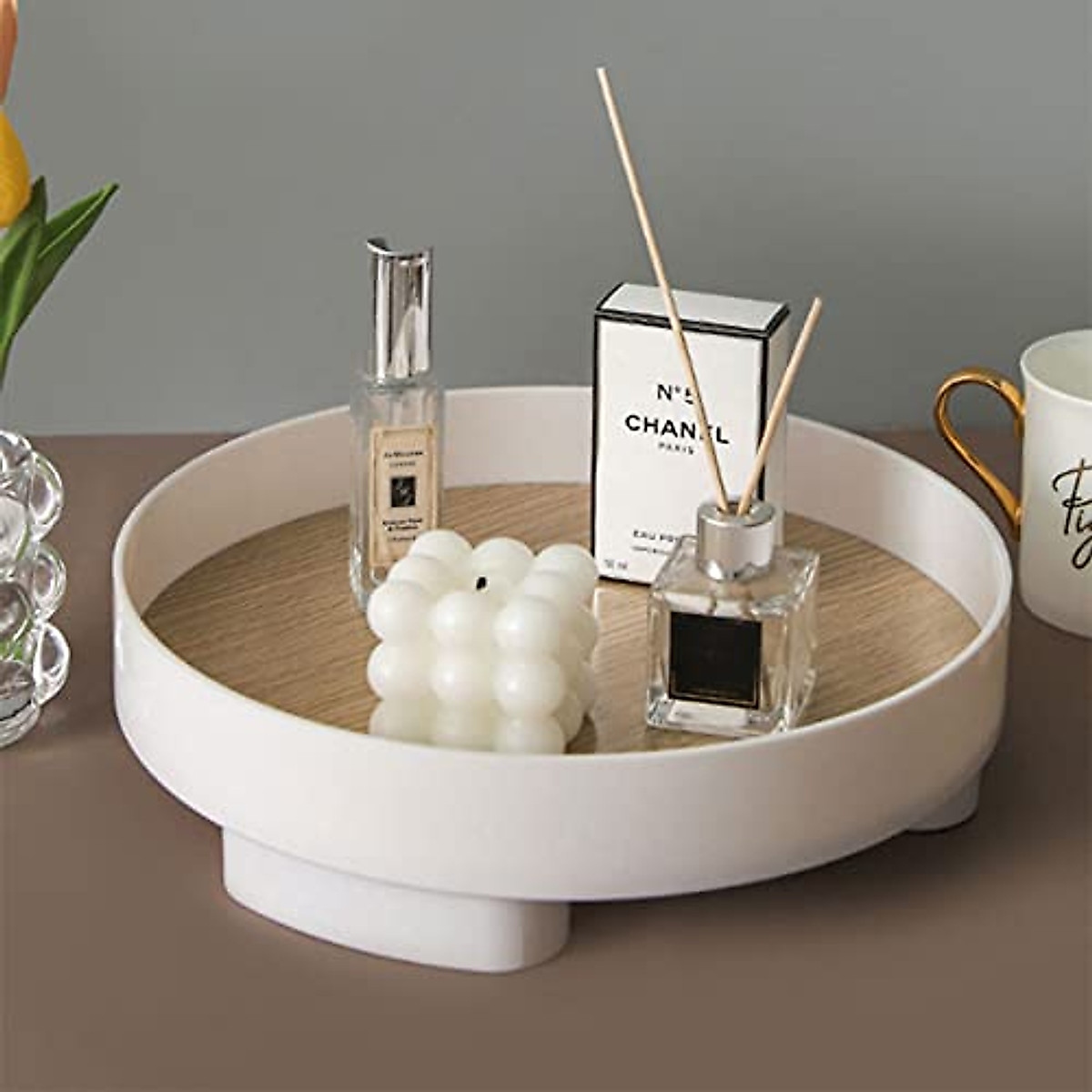 FIZZOQI Plastic Cosmetic Storage Shelf Condiment Rack Tabletop Rack Desk Round Tray Pantry Room Organizer Rack Household Restaurant Storage Rack