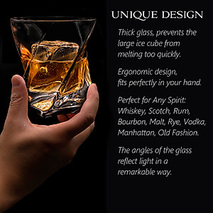 STAR Whiskey Glasses Heavy Tumbler – Elevate your Drinking Experience Whiskey Set of 2 Hand Blown, Cystal, Bourbon Glass (7oz) w/ Matching Ice Mold Glassware sets gifts for Men, Rock Glasses