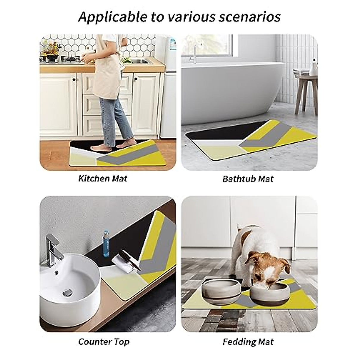 Gogobebe Super Absorbent Diatom Mud Mat Abstract Yellow Geometric Texture Quick-Drying Thin Bath Mat Non-Slip Bathtub Mat Anti-Skid Rubber Bathroom Shower Mat 16x24in