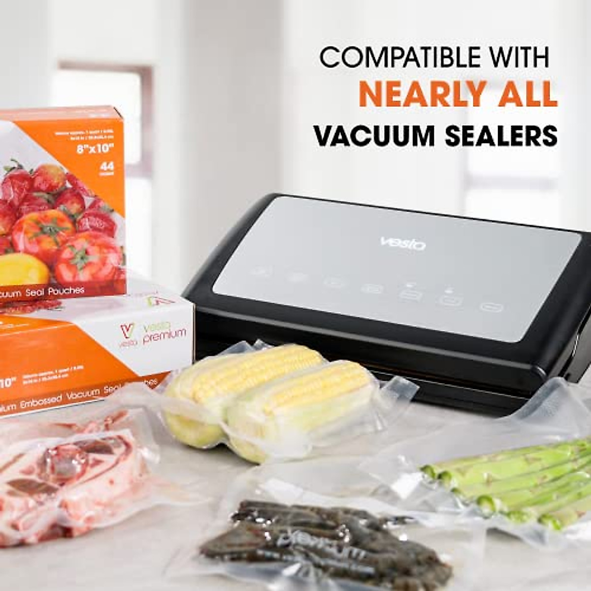 [5 mil Food Vacuum Bags] Vesta Precision Premium PreCut Vacuum Sealer Bags - 8 x 10 Inches, 44 count, 5 Mil Thickness, Puncture Resistant, Ideal for Food Storage, Meal Prep, and Sous Vide