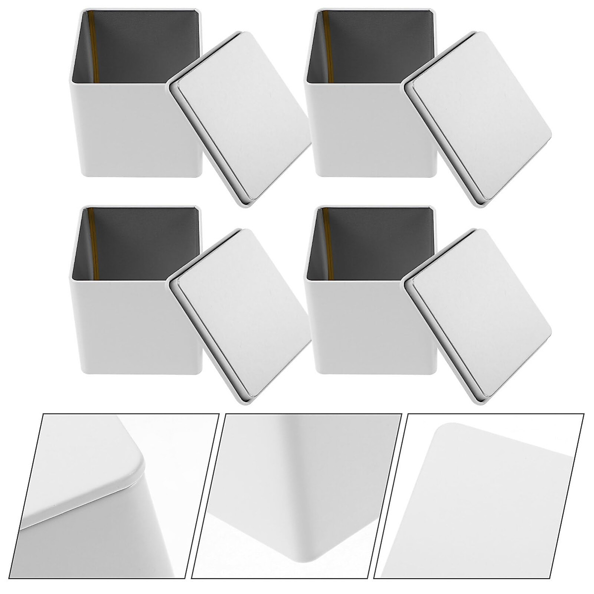 EXCEART 4pcs Metal Tea and Tin Set Airtight Square Canisters with Lids Containers for Coffee Loose Tea Candy or Spices Seasoning Storage White