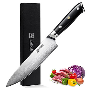 PAUDIN Damascus Chef Knife, 8 Inch Kitchen Knife, 67 Layers Damascus Steel Knife Japanese VG10 Core, Professional Chefs Knife with Ergonomic G10 Handle