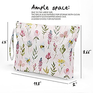 Fokongna Wet Bag, Wet Dry Bag, Makeup Bag, Toiletry Bag, Waterproof Large Capacity Travel Cosmetic Bag, Zipper Pouch for Women, Girls Mo Wife Sister Friends Baby Diaper Bag Bee Wildflower gifts