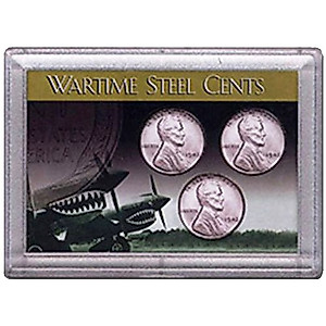 1943 P, D, S Wartime Steel Cents 3 Coin Set in Whitman Holder Circulated