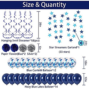 NANINUNENO 14th Blue Birthday Party Decorations for Boy Girl Men Women, Happy 14 Birthday Balloons Supplies with Happy Birthday Banner,14 Number Balloons, Blue Star Streamers, Hanging Swirls