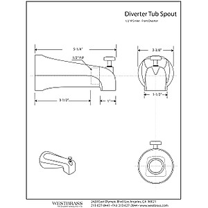 Westbrass A311-62 5-1/2" Reach Brass Wall Mount Tub Spout with Nose Diverter, Matte Black