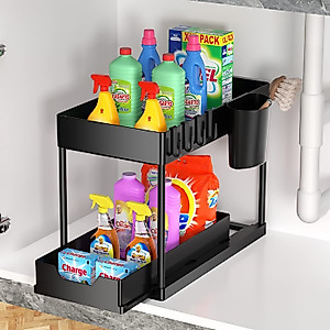 Under Sink Organizer,2 Tier Under Cabinet Organizer Sliding Under Bathroom Sink Organizers and Storage Multi-purpose Tidy Help Under Sink Storage Shelf Kitchen