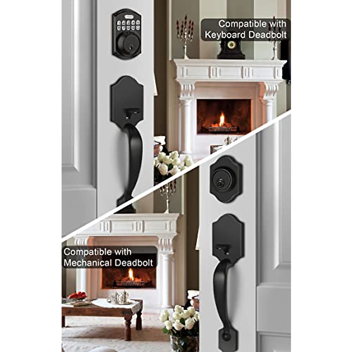 goldenwarm Black Front Door Handle, Entry Door Handle and Reversible Handle Lever, Single Cylinder Front Door Handle Only, Matte Black Front Door Entry Handleset, Entry Way Door Handle