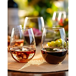 LUXU Stemless Wine Glasses(Set of 6)-20 oz,Crystal Wine Cups for Red or White Wine,Large Water Juice Glasses,No Stem Glass Beverage Cups,Clear Drinking Tumblers for Any Occasion