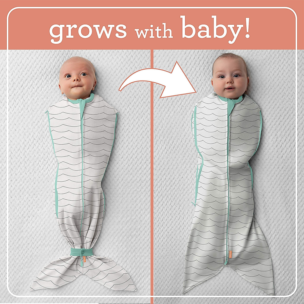 SwaddleMe Room to Grow Pod – 0-6 Months, 1-Pack (Teal Waves) Expandable Baby Swaddle Grows with Baby and Helps Prevent The Startle Reflex for Comfortable Sleep