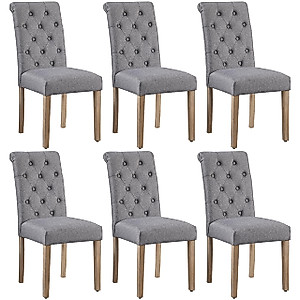 Yaheetech Dining Chairs Set of 6 Fabric Upholstered Dining Chairs Padded Chairs Button Tufted Kitchen Chairs with Solid Wood Legs for Home, Dining Room, Kitchen, Dark Gray(3 package)