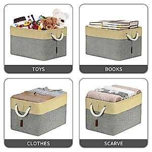 KITCSTI Fabric Storage Baskets for Shelves | Closet Storage Bins | Linen Cloth Baskets with Handle for Organizing