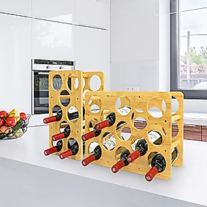 Diosbles Bamboo Countertop Wine Rack, Luxurious Wine Holder, Wine Bottles Organizer Stand, Water Bottle Organizer, Holds 13 Bottles